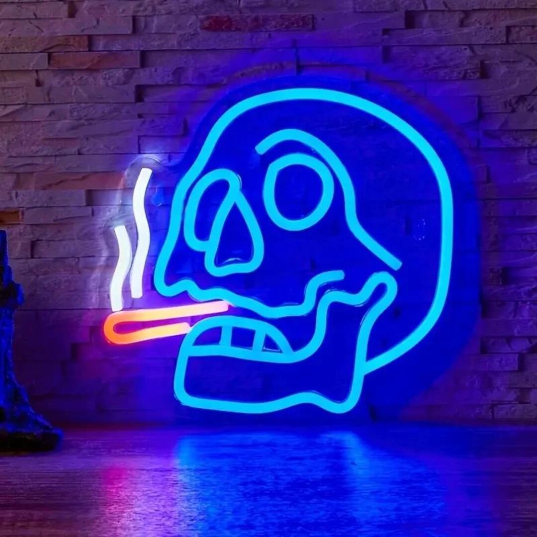 Smoking Skull Neon Sign Bedroom Neon LED Bedroom Sign Neon Game Room ...