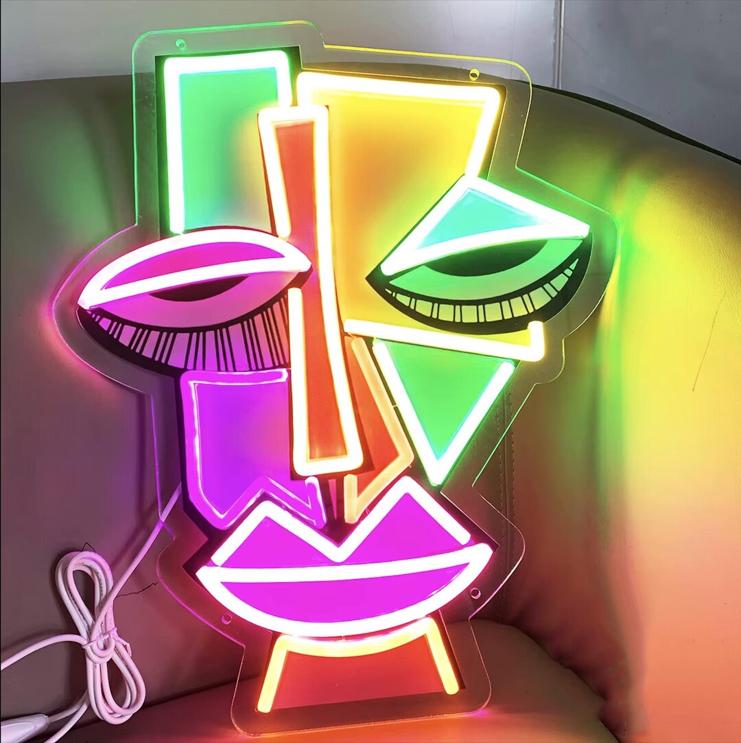 Cubist Face LED Neon Sign Abstract Art Wall Decor Neon Face Art Modern ...