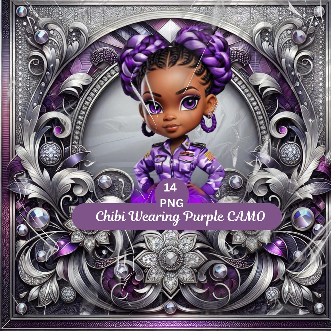 Chibi Wearing Purple CAMO, Planner Sticker Camo, Digital Art, African ...