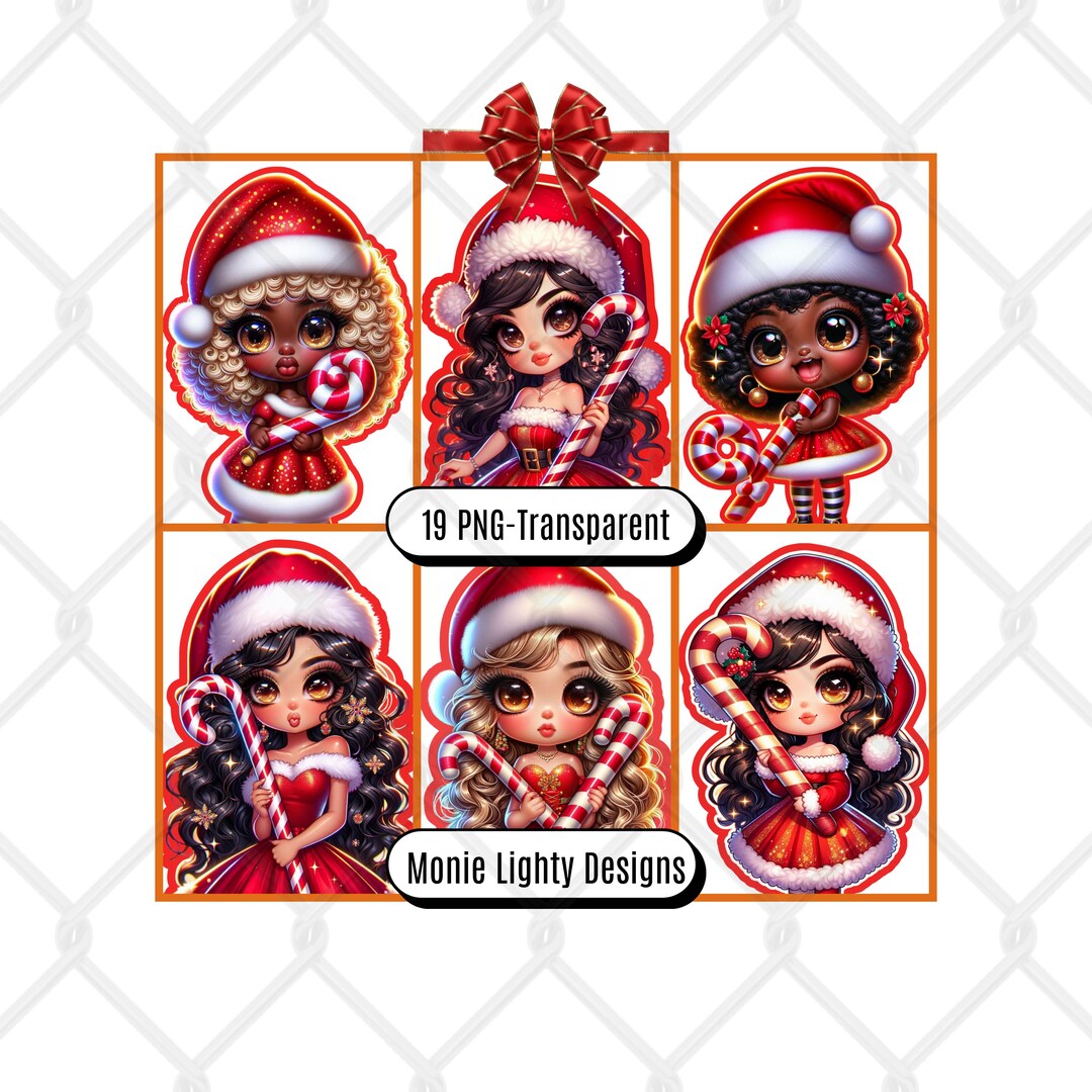 Candy Cane Chibi Stickers, Chibi PNG Bundle, Cute Santa Girl Clipart ...