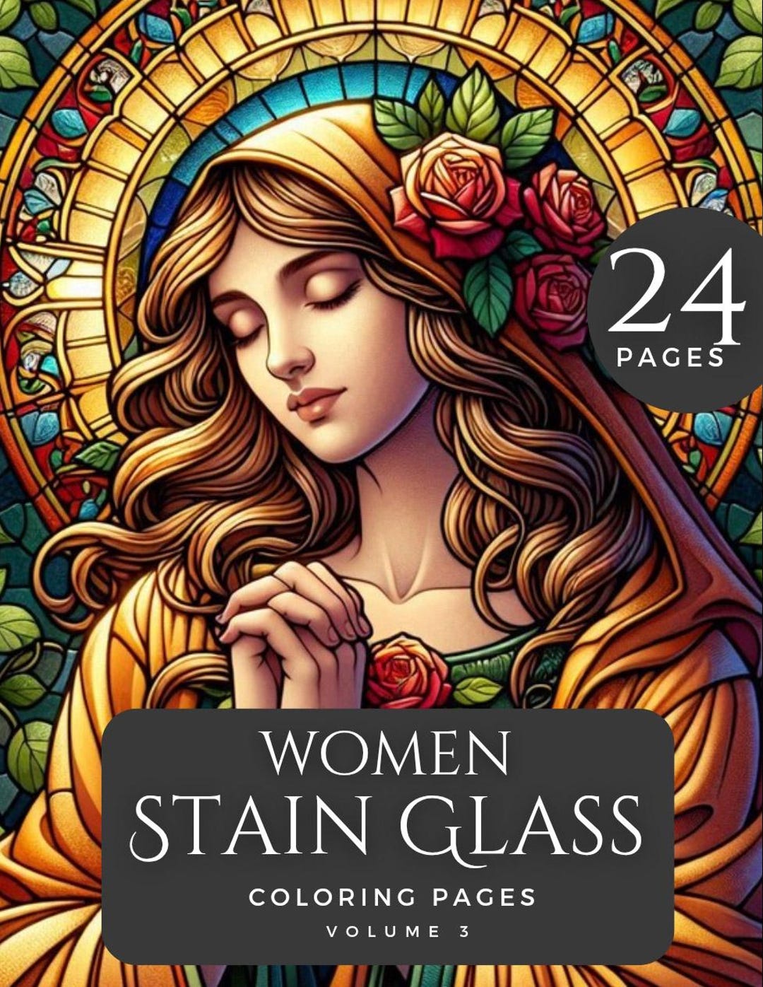 Stain Glass Women Coloring Pages, Stain Glass Art, Digital Print ...