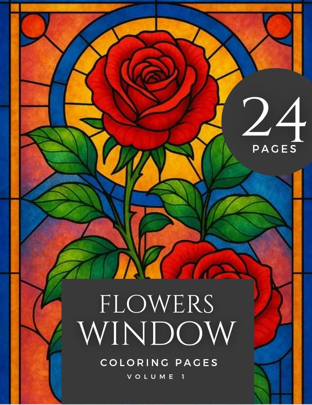 Stained Glass Flowers, Floral Coloring, Digital Print, Adult, PDF ...