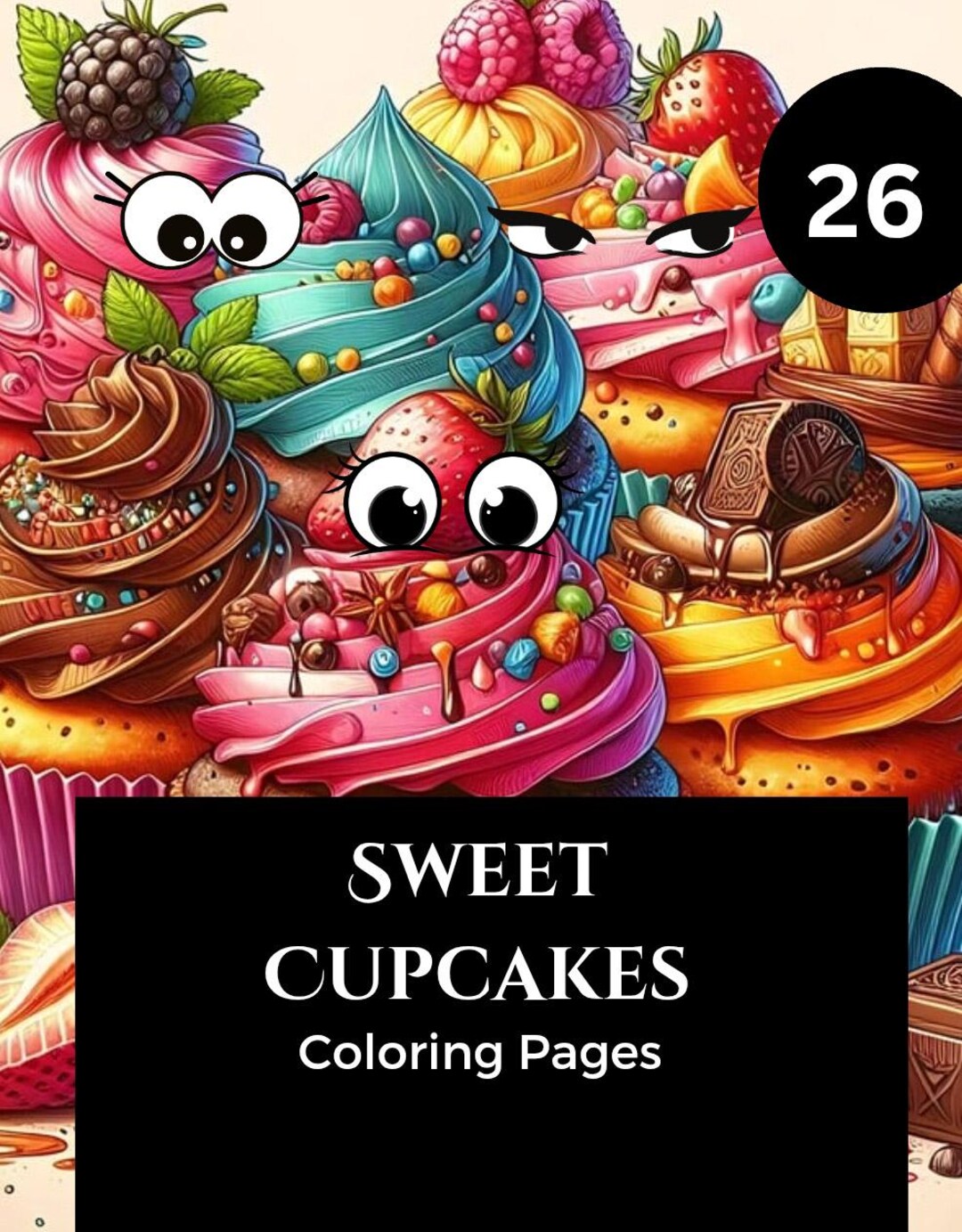Cupcake Coloring Page, Kids, Kawaii Sweets Coloring Pages, Dessert Art ...