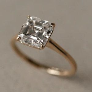 14k Solid Yellow Gold, Minimalist 2 CT Asscher Cut Solitaire Ring ...