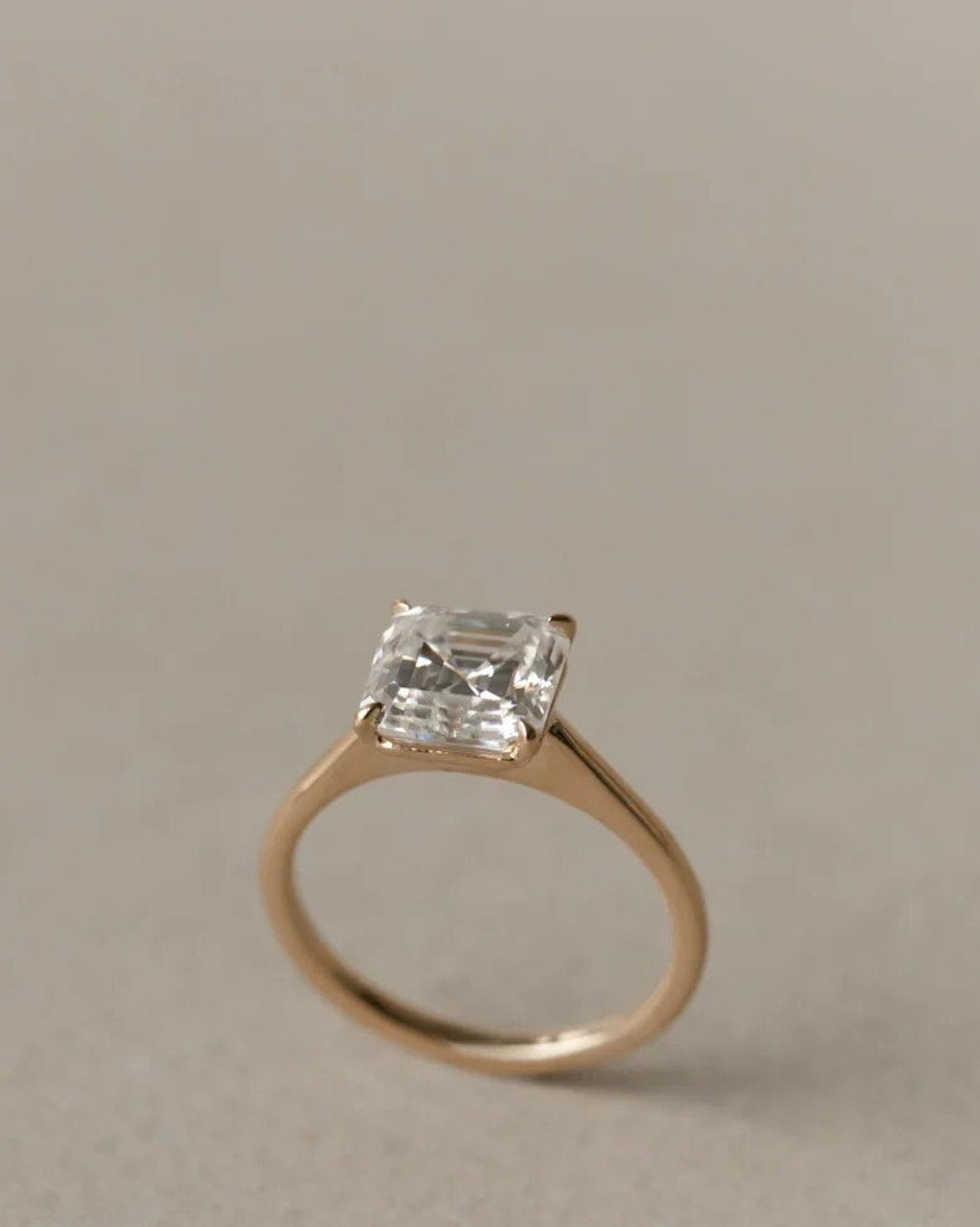 14k Solid Yellow Gold, Minimalist 2 CT Asscher Cut Solitaire Ring ...