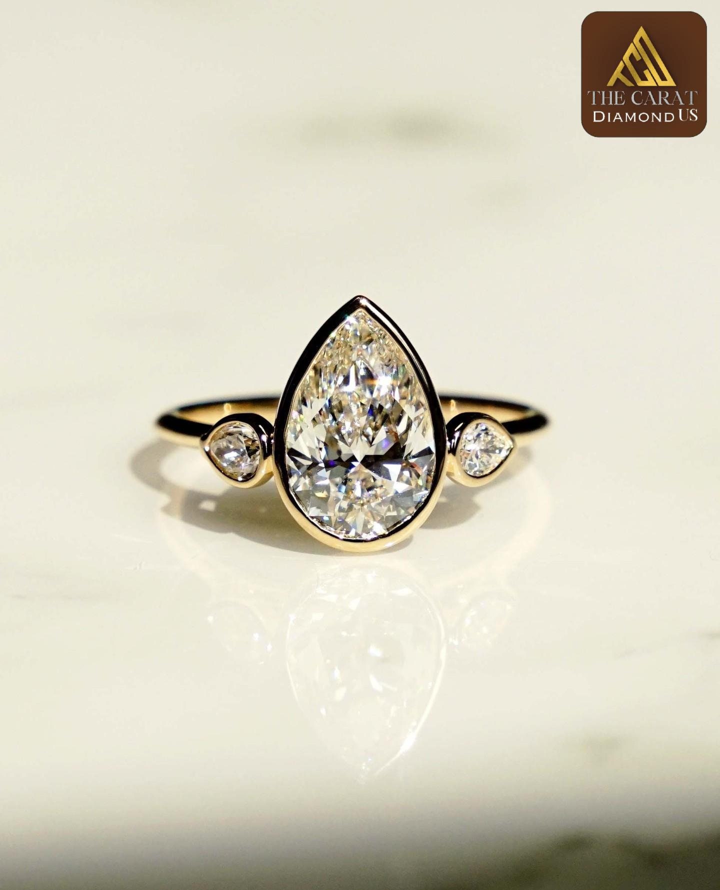 Bezel Set Pear Cut Moissanite Ring, 14K Gold Tear Drop Wedding Ring ...