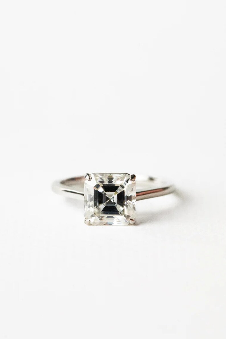 14k Solid Yellow Gold, Minimalist 2 CT Asscher Cut Solitaire Ring ...