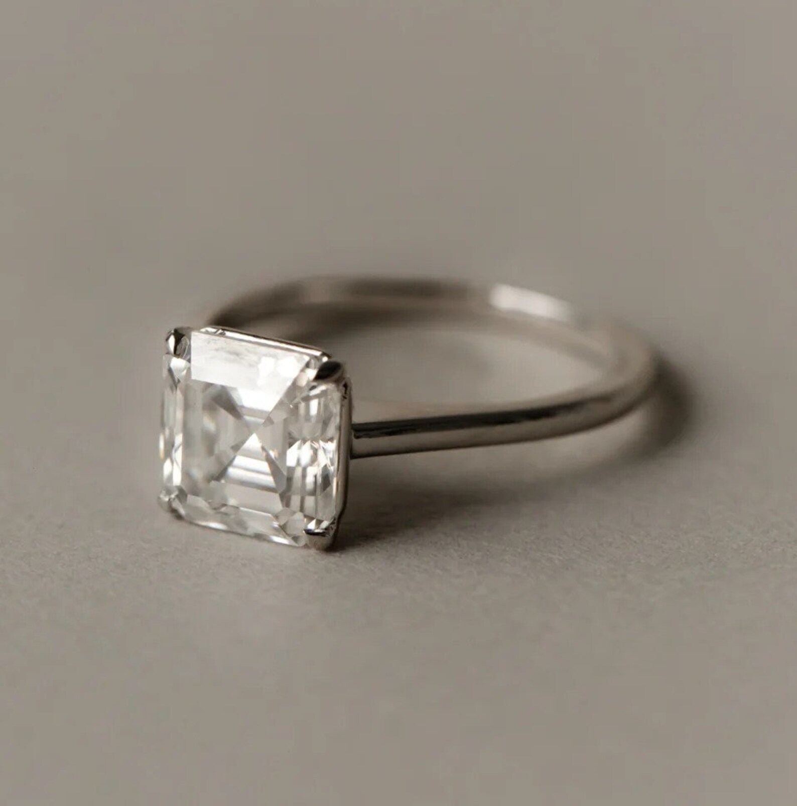 14k Solid Yellow Gold, Minimalist 2 CT Asscher Cut Solitaire Ring ...
