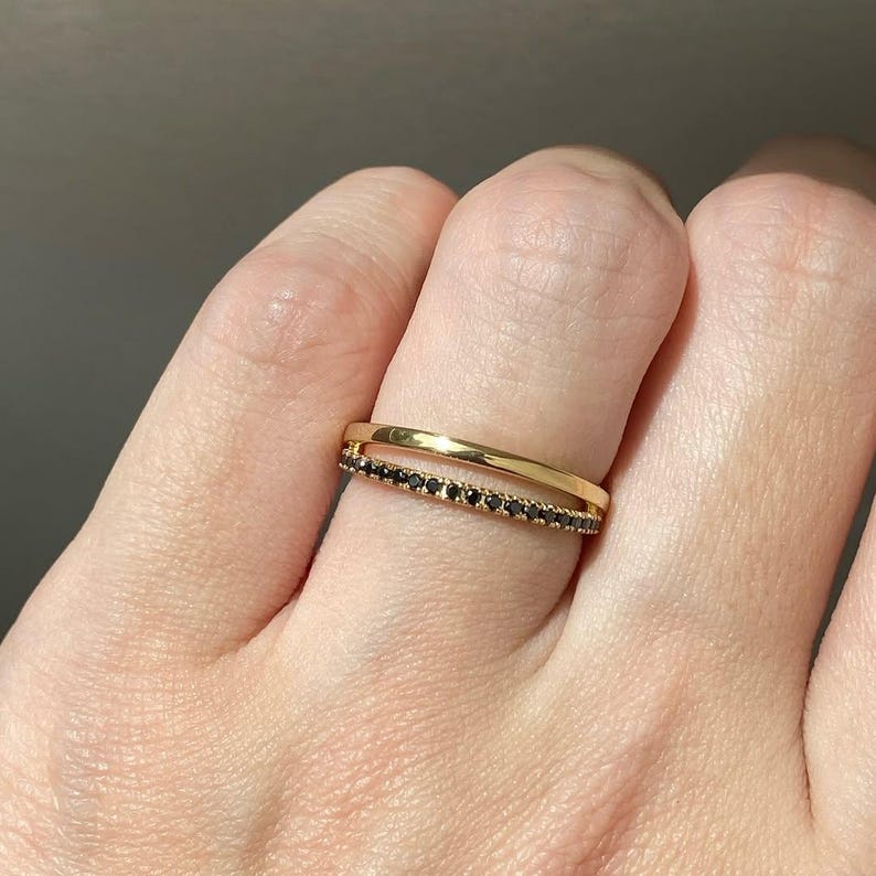 14K Gold Split Shank Eternity Ring, Two Row Pave Moissanite Wedding ...
