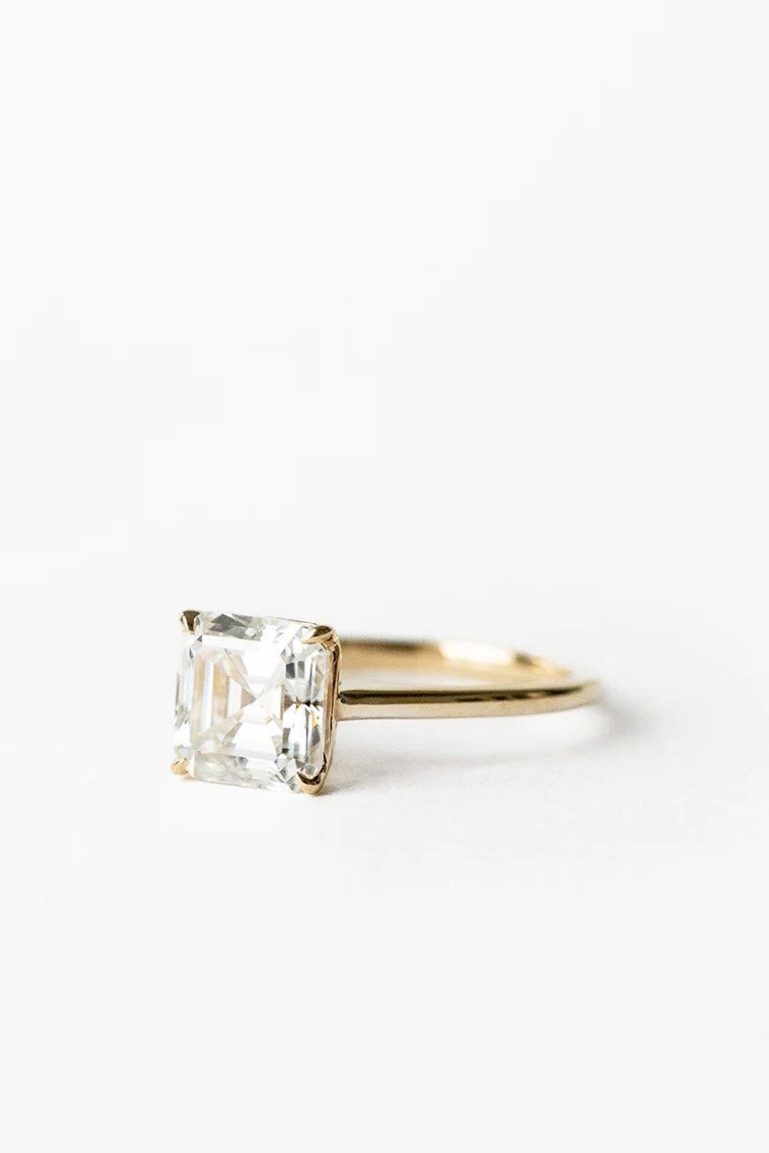 14k Solid Yellow Gold, Minimalist 2 CT Asscher Cut Solitaire Ring ...