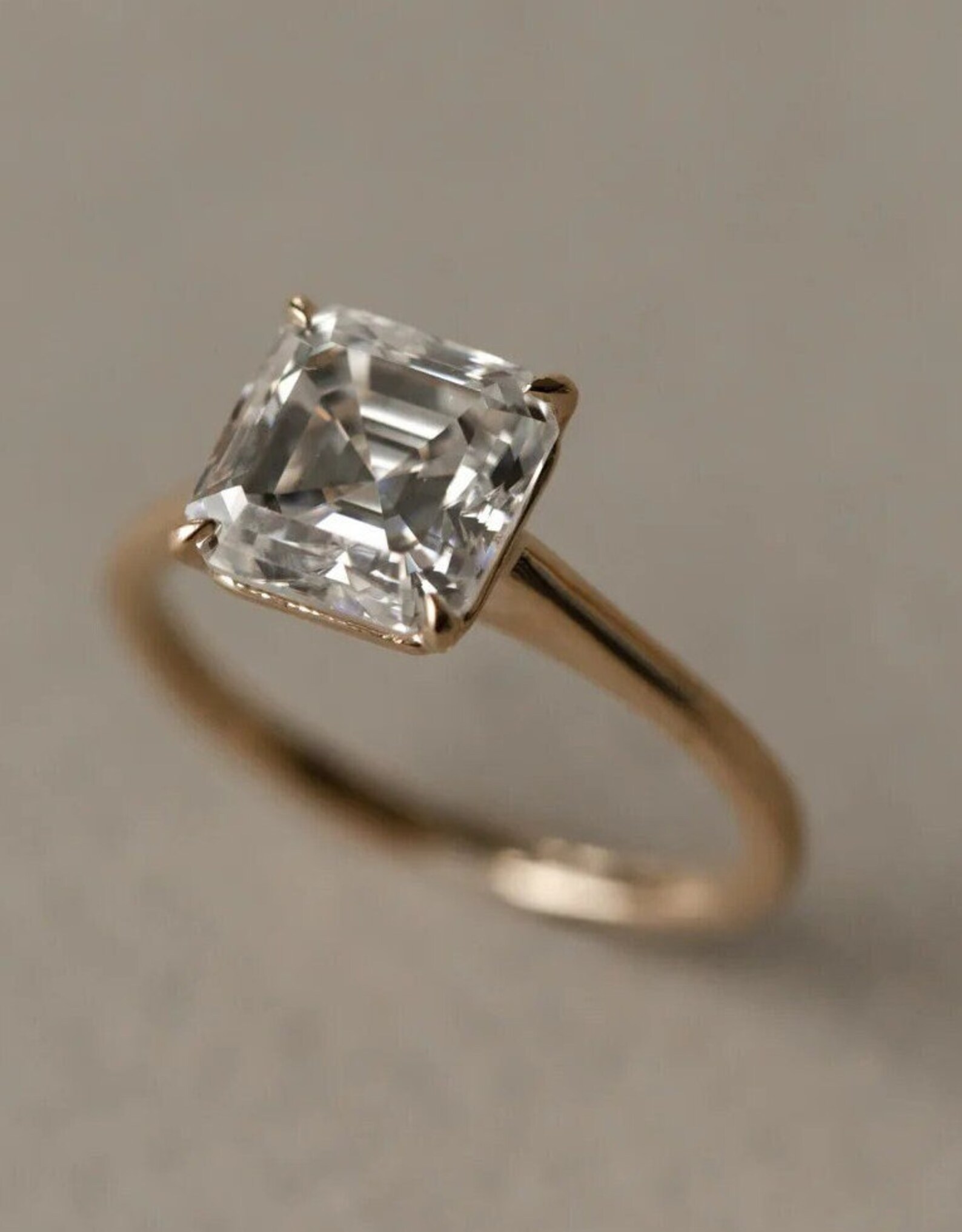 14k Solid Yellow Gold, Minimalist 2 CT Asscher Cut Solitaire Ring ...