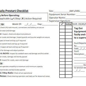 Printable & Editable Forklift Operator Daily Checklist - Etsy Australia