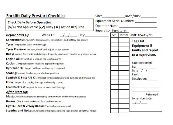 Forklift Operator Checklist