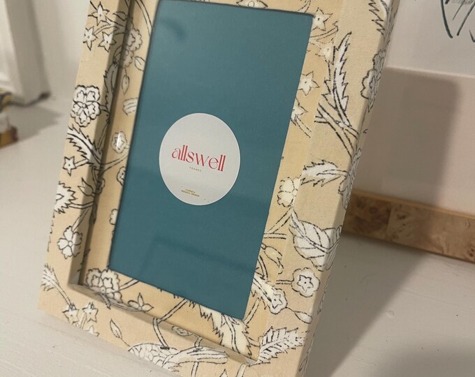 4x6 (matted to 3x5) Cream Block Print Fabric-wrapped Picture Frame: the ...