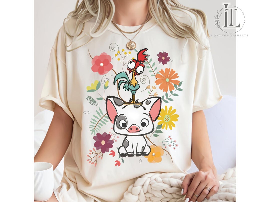Comfort Colors® Retro 70s Pua and Hei Hei Floral Shirt, Disney Moana ...