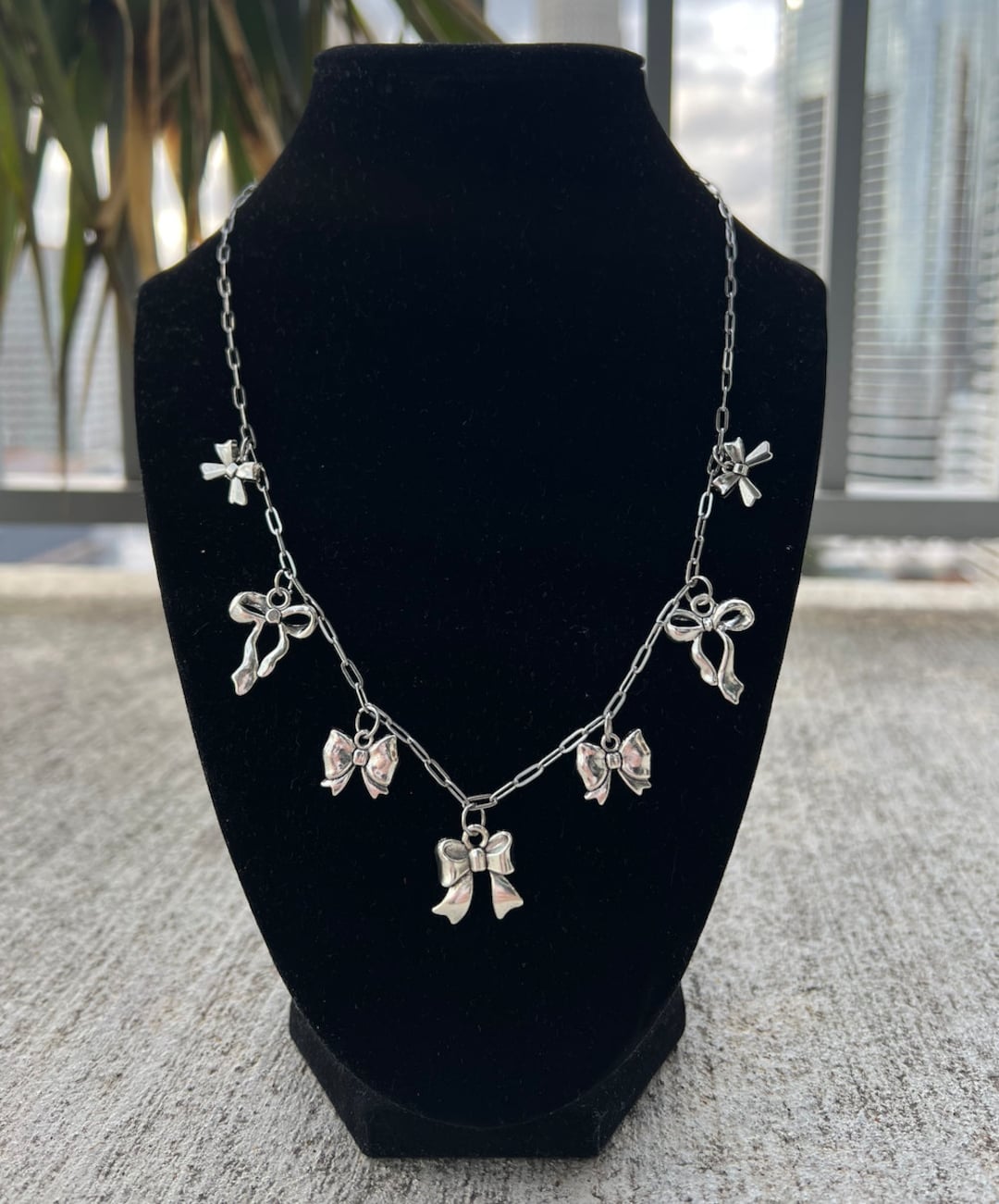 Bow Necklace, Cute Charm Necklace, Sliver Charm Necklace, Trendy - Etsy