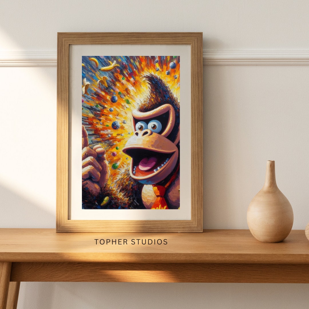 DONKEY KONG Inspired Oil Painting Print - Exploding Bananas, Nintendo ...