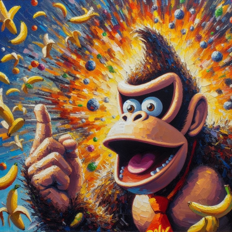 DONKEY KONG Inspired Oil Painting Print Exploding Bananas, Nintendo ...