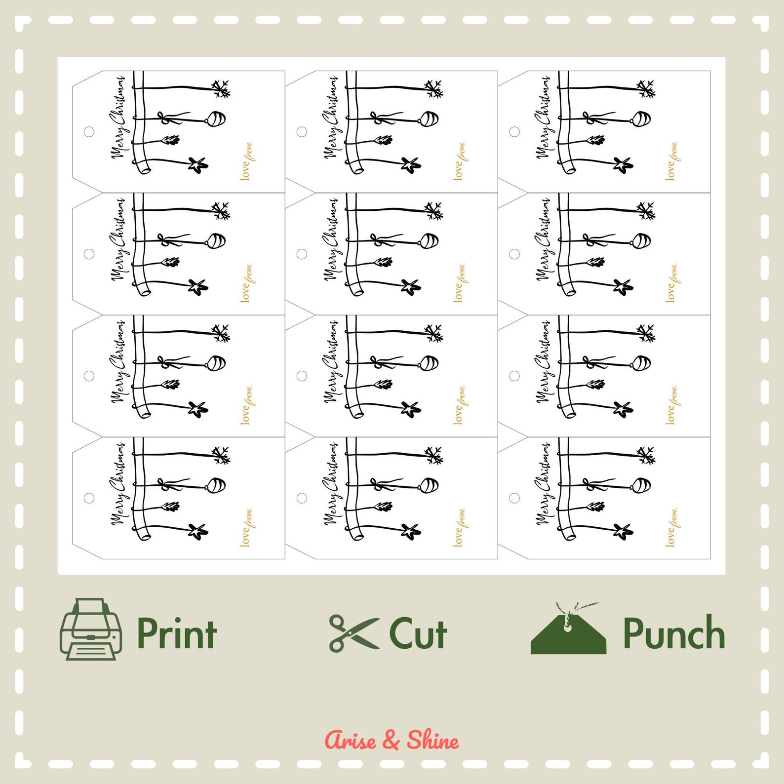 Christmas Gift Tag Christmas Ornament Tags Printable Holiday Tags Merry ...