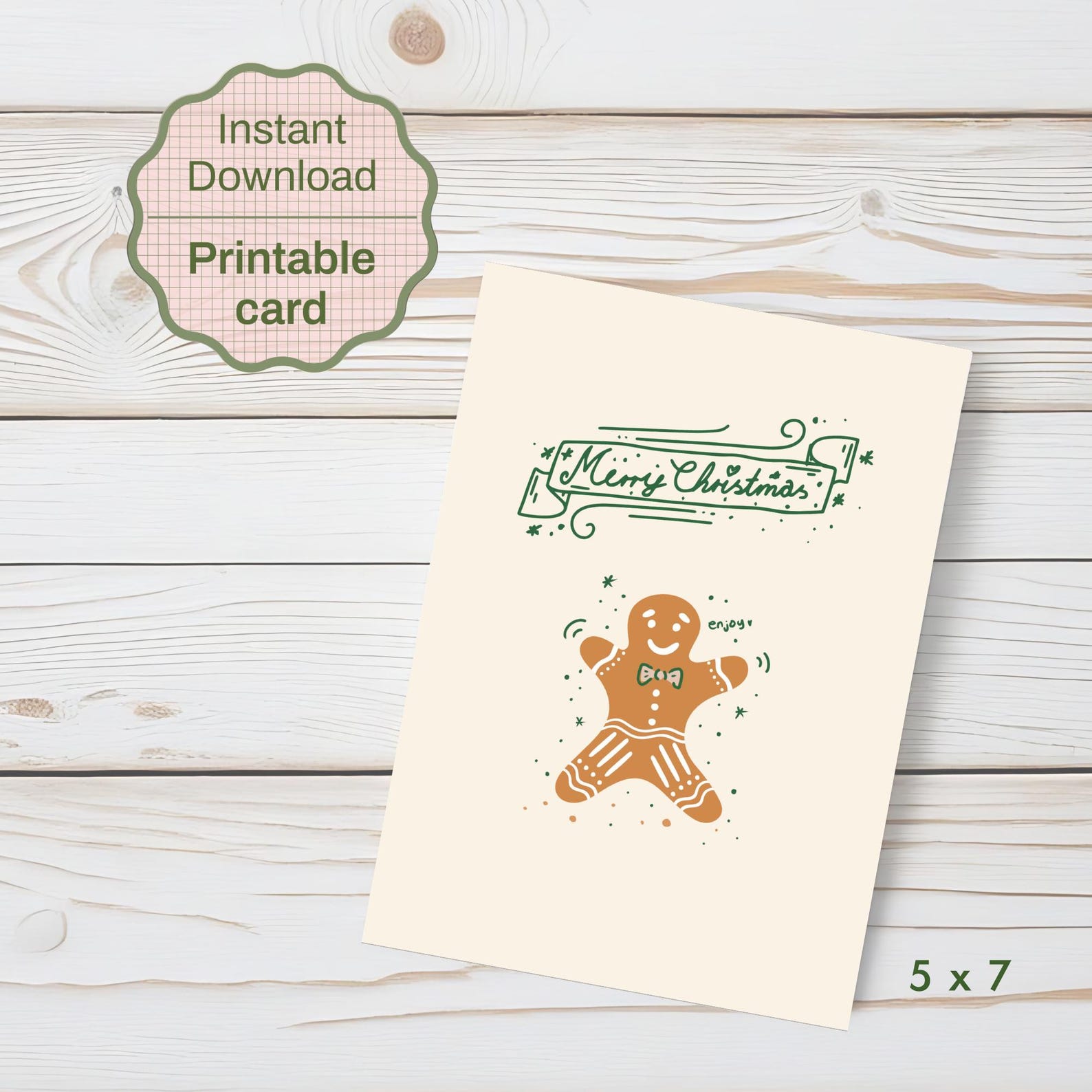 Gingerbread Man Christmas Card Printable Christmas Card Merry Christmas ...
