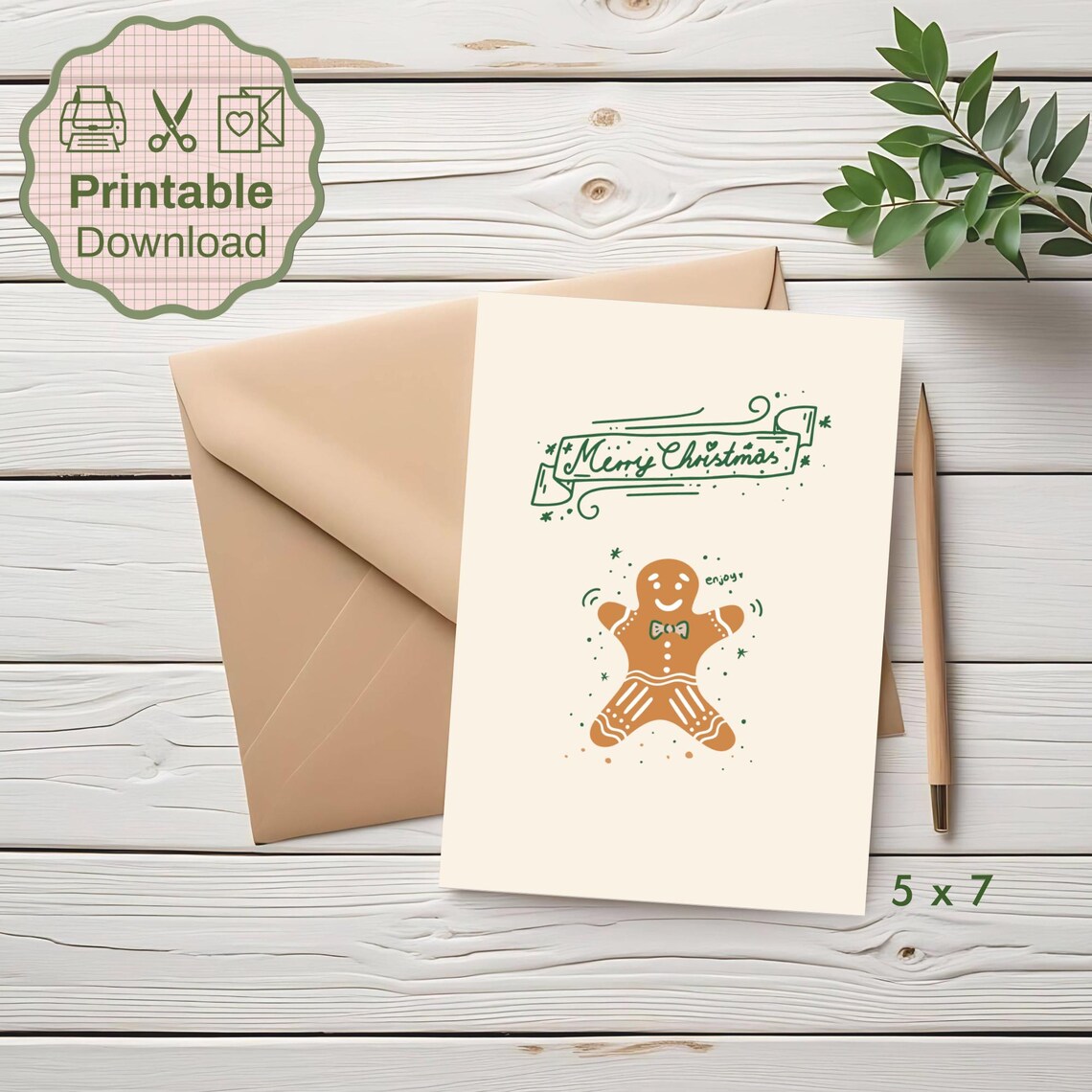 Gingerbread Man Christmas Card Printable Christmas Card Merry Christmas ...