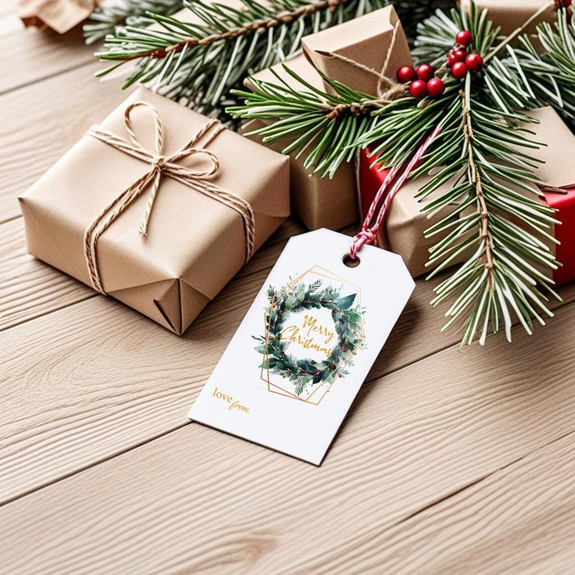 Christmas Gift Tag Printable Holiday Tags Christmas Wreath Tags Merry ...