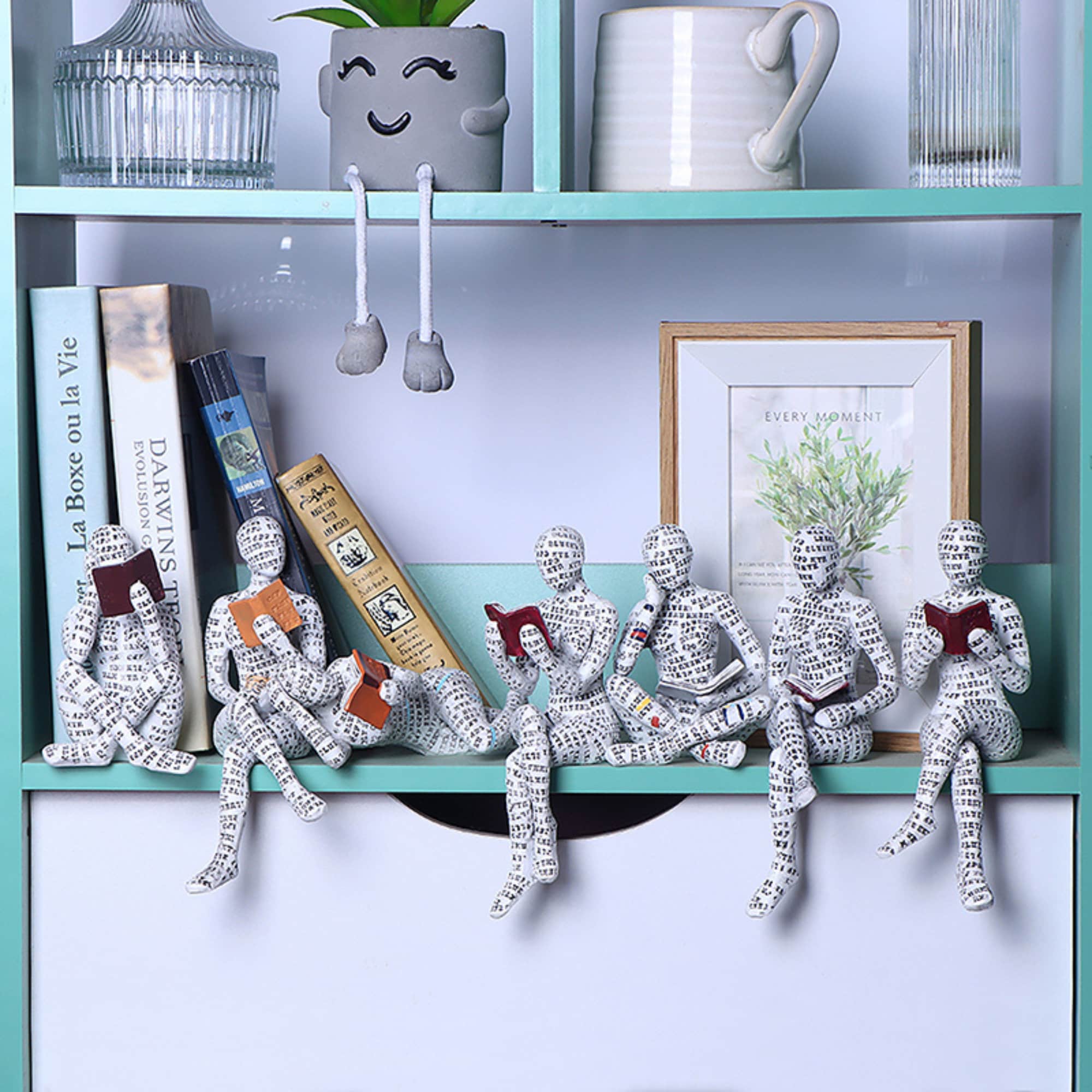 Reading Woman Statue Decorative Resin Figurine Bookshelf Organizer Home ...