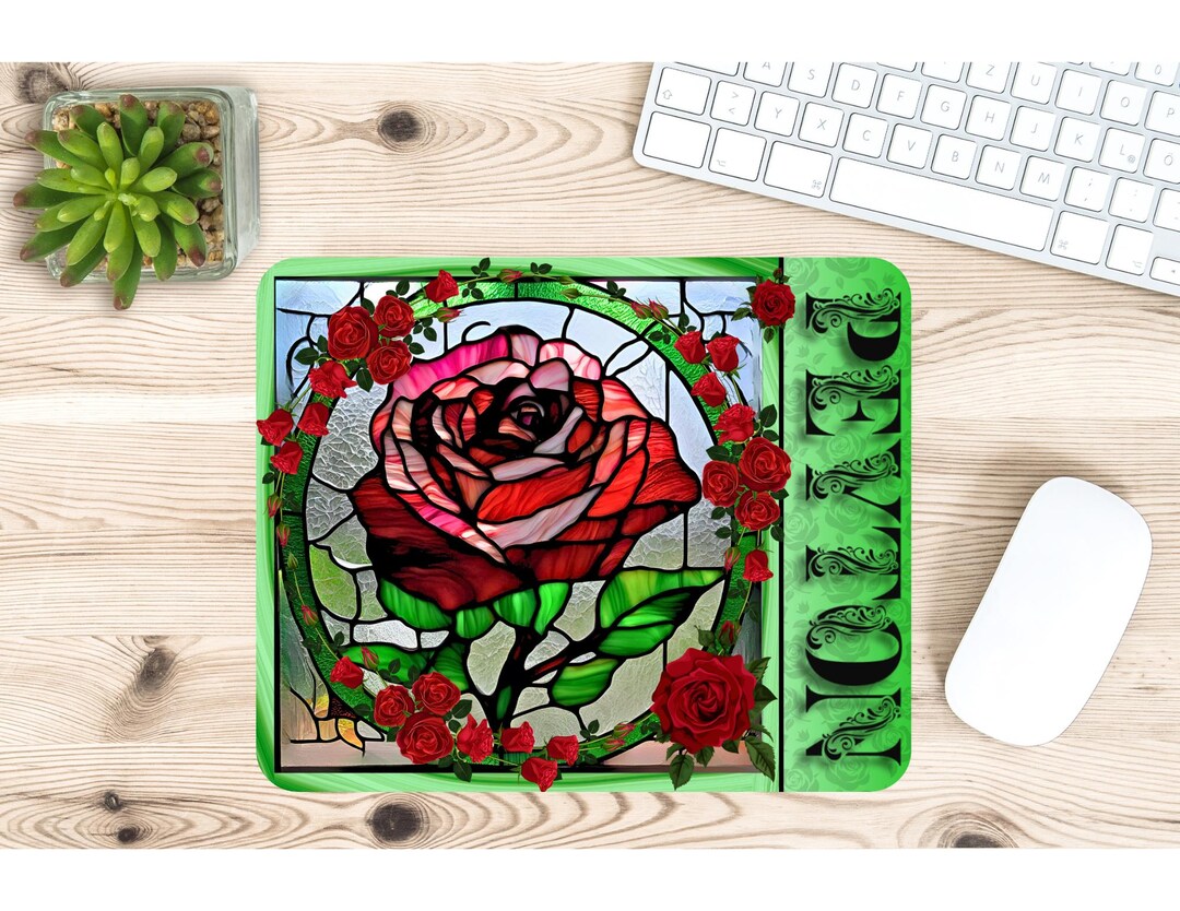 Personalized 3D Stained Glass Red Rose Mouse Pad Custom Made by ...