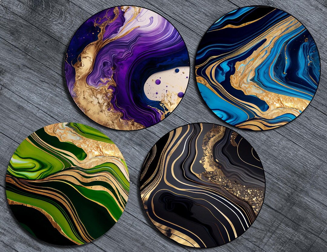 NEW CERAMIC Stunning Marble Geode Theme Set of 4 Coasters Custom Made ...