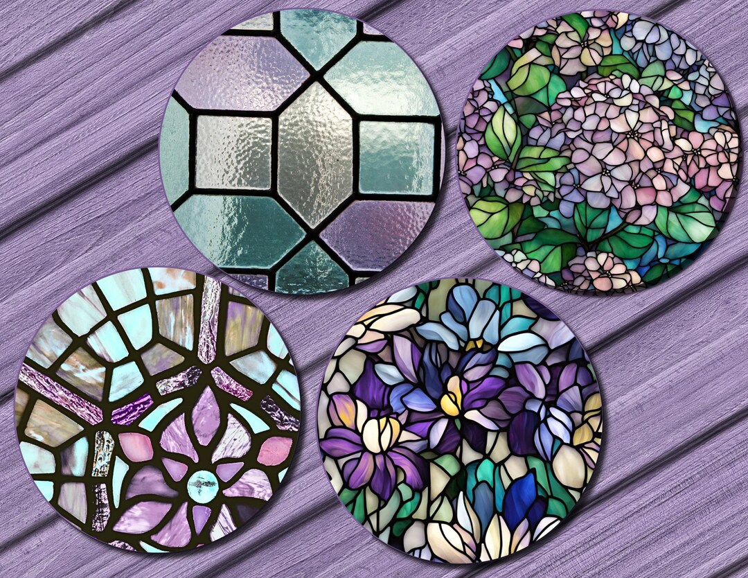 NEW CERAMIC Gorgeous Stained Glass Theme Set of 4 Coasters Custom Made ...