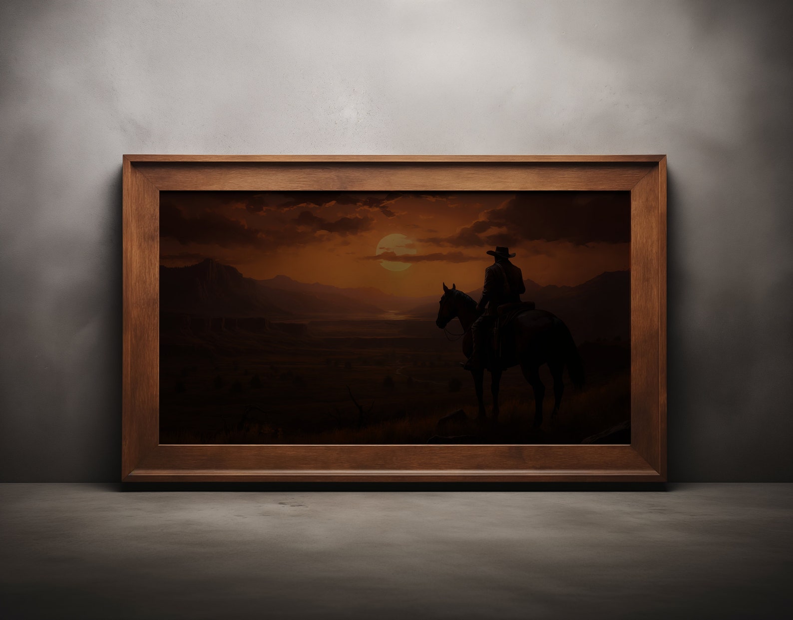 Printable Western Christian Lone Cowboy Landscape Oil Painting, Vintage ...