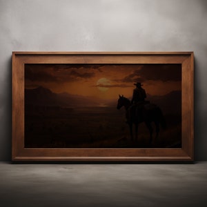 Printable Western Christian Lone Cowboy Landscape Oil Painting, Vintage ...