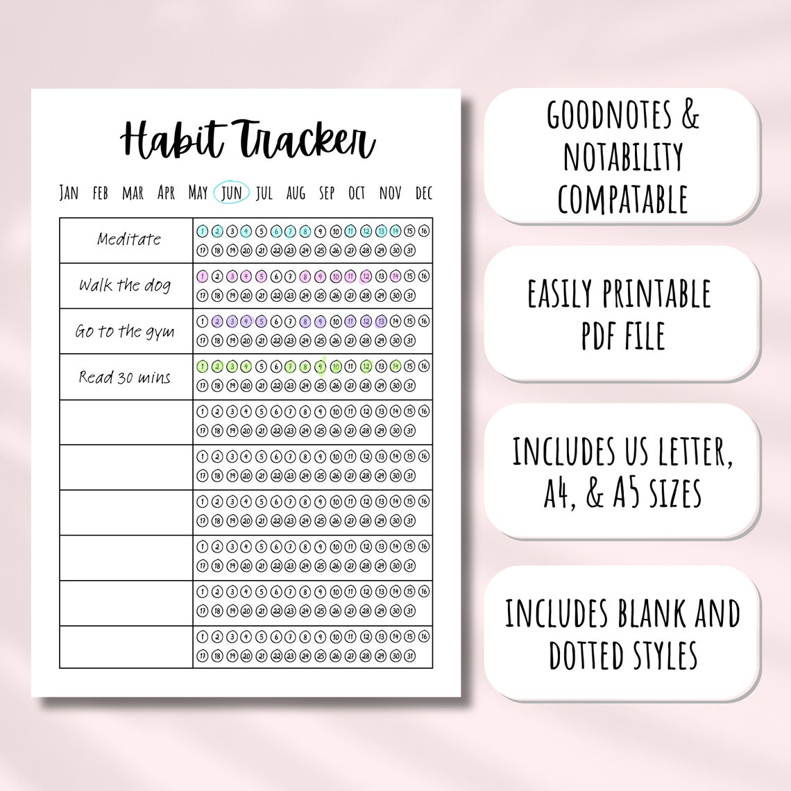 Habit Tracker ADHD Printable 2024, Letter/a4/a5, Goodnotes & Notability ...