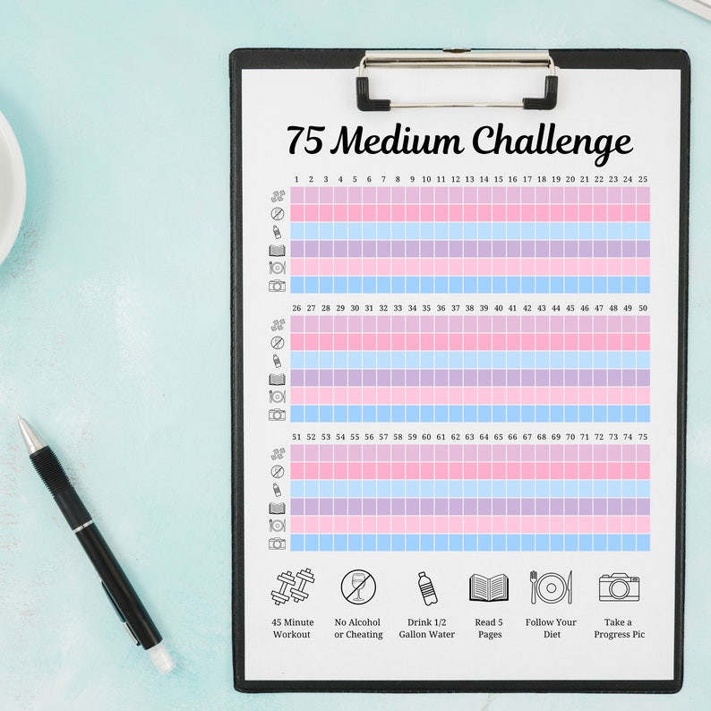 75 Medium Challenge Tracker Printable, 75 Medium Challenge EDITABLE, 75 ...