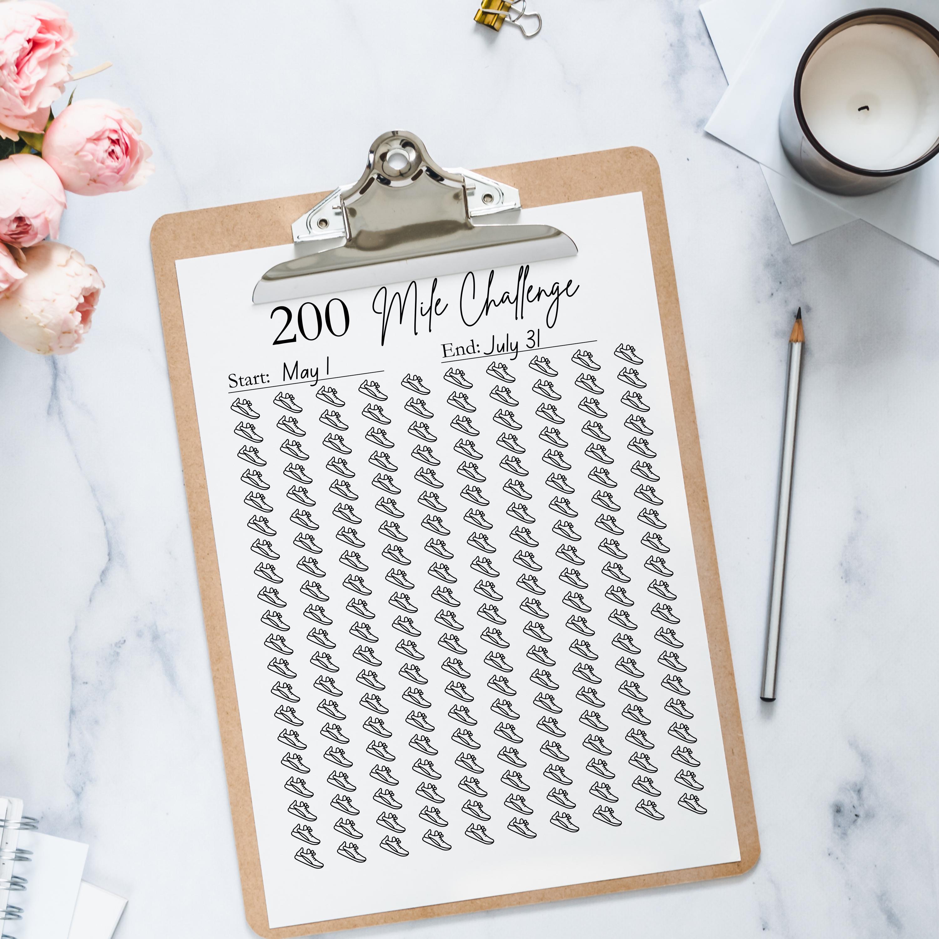 200 Mile Challenge Printable, Running Log and Tracker, Printable Steps ...