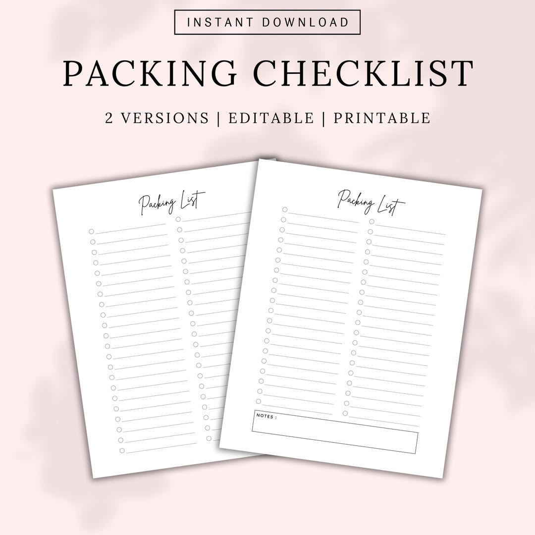 Printable Packing List, Packing List Checklist, Packing List Digital ...