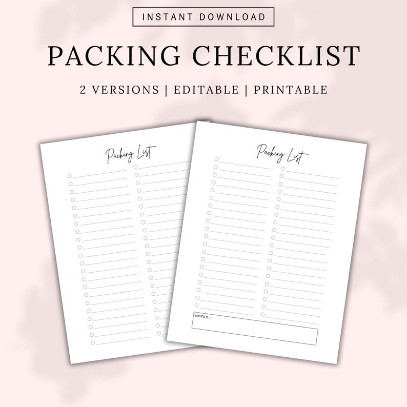 Printable Packing List, Packing List Checklist, Packing List Digital ...