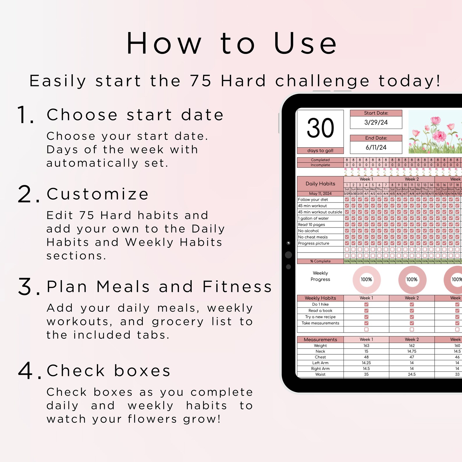 2024 Google Sheets 75 Hard Tracker, 75 Hard Challenge Tracker, 75 Hard ...