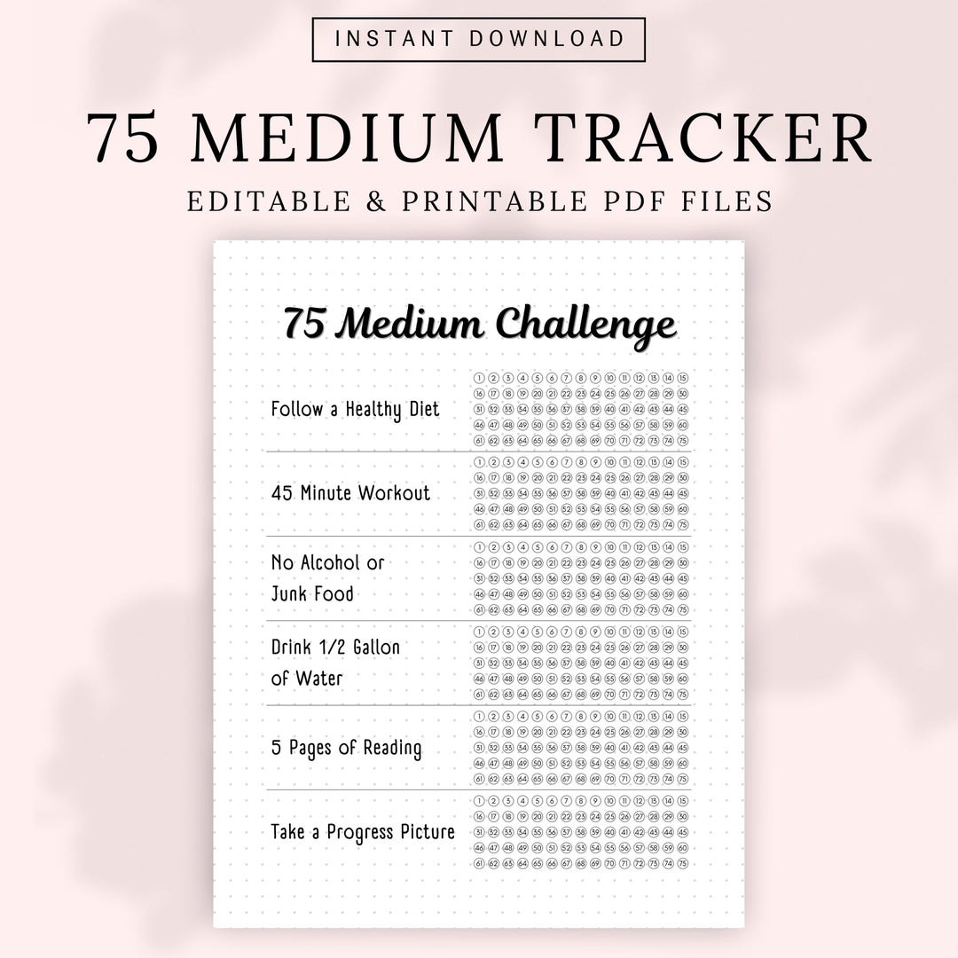 75 Medium Tracker Printable, 75 Medium Challenge EDITABLE, 75 Day ...