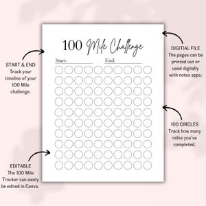100 Mile Challenge Printable, Printable Steps Tracker, Running Log and ...