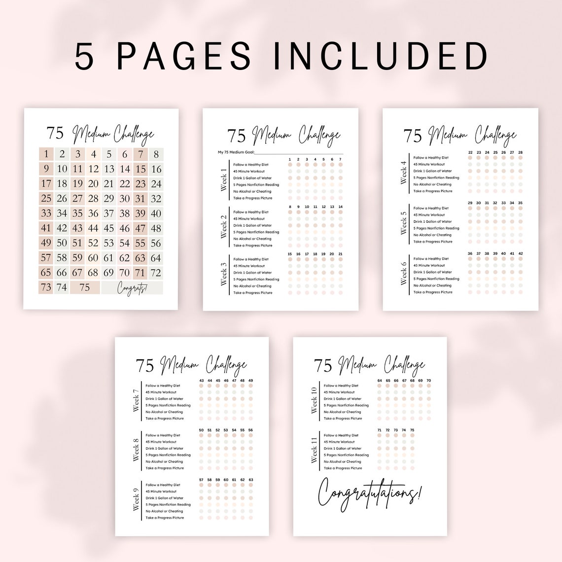 75 Medium Challenge Tracker Printable, 75 Medium Challenge EDITABLE, 75 ...