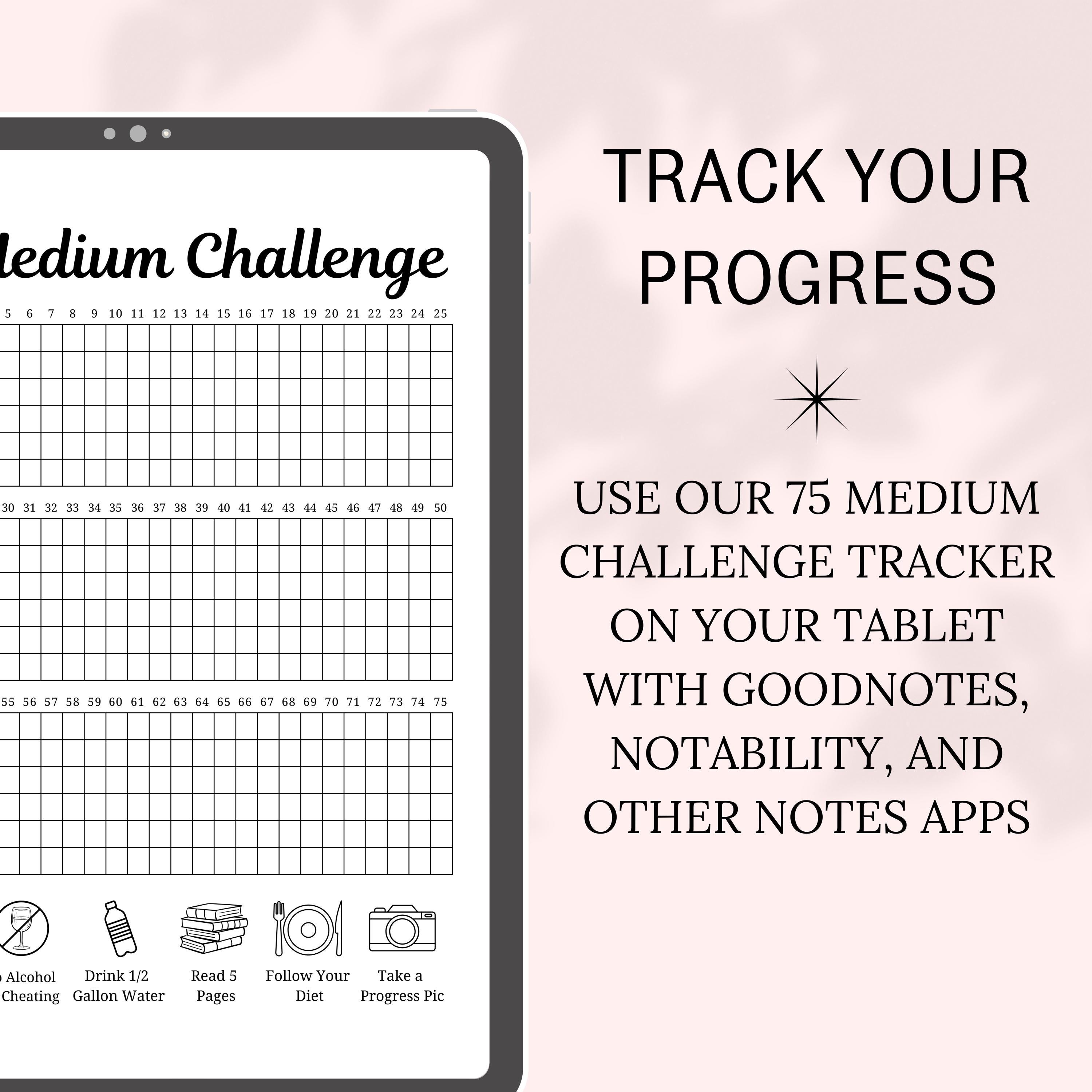 75 Medium Tracker Printable, 75 Medium Challenge Editable, 75 Day ...
