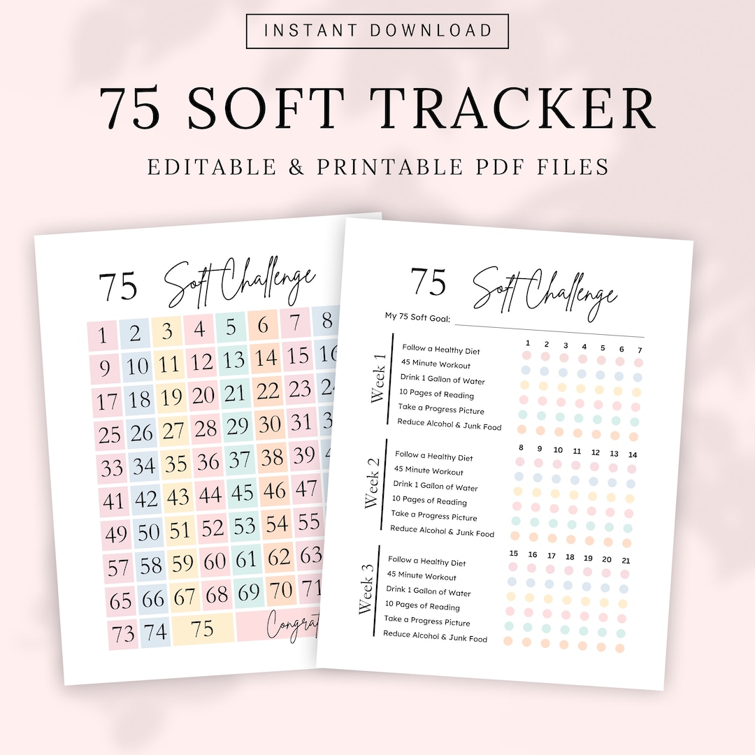 75 Soft Challenge EDITABLE Tracker, 75 Soft Challenge Printable, 75 ...