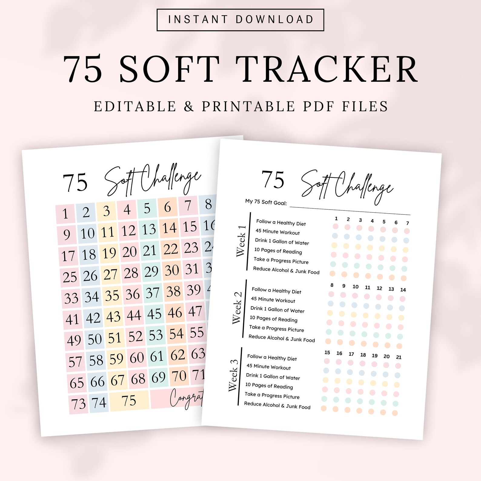 75 Soft Challenge EDITABLE Tracker, 75 Soft Challenge Printable, 75 ...