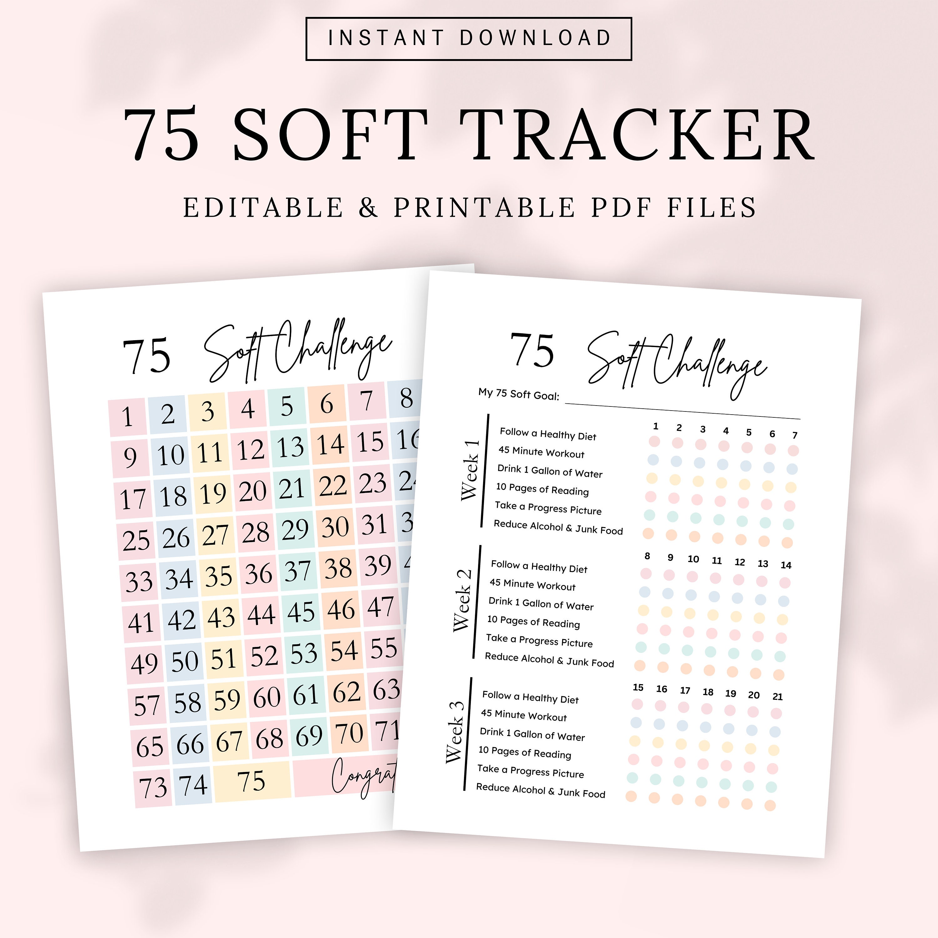 75 Soft Challenge EDITABLE Tracker, 75 Soft Challenge Printable, 75 ...