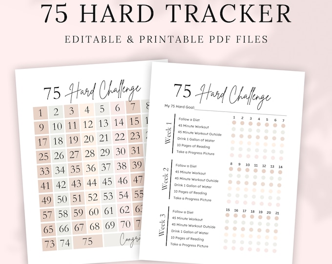 75 Hard Challenge Checklist Tracker - Etsy