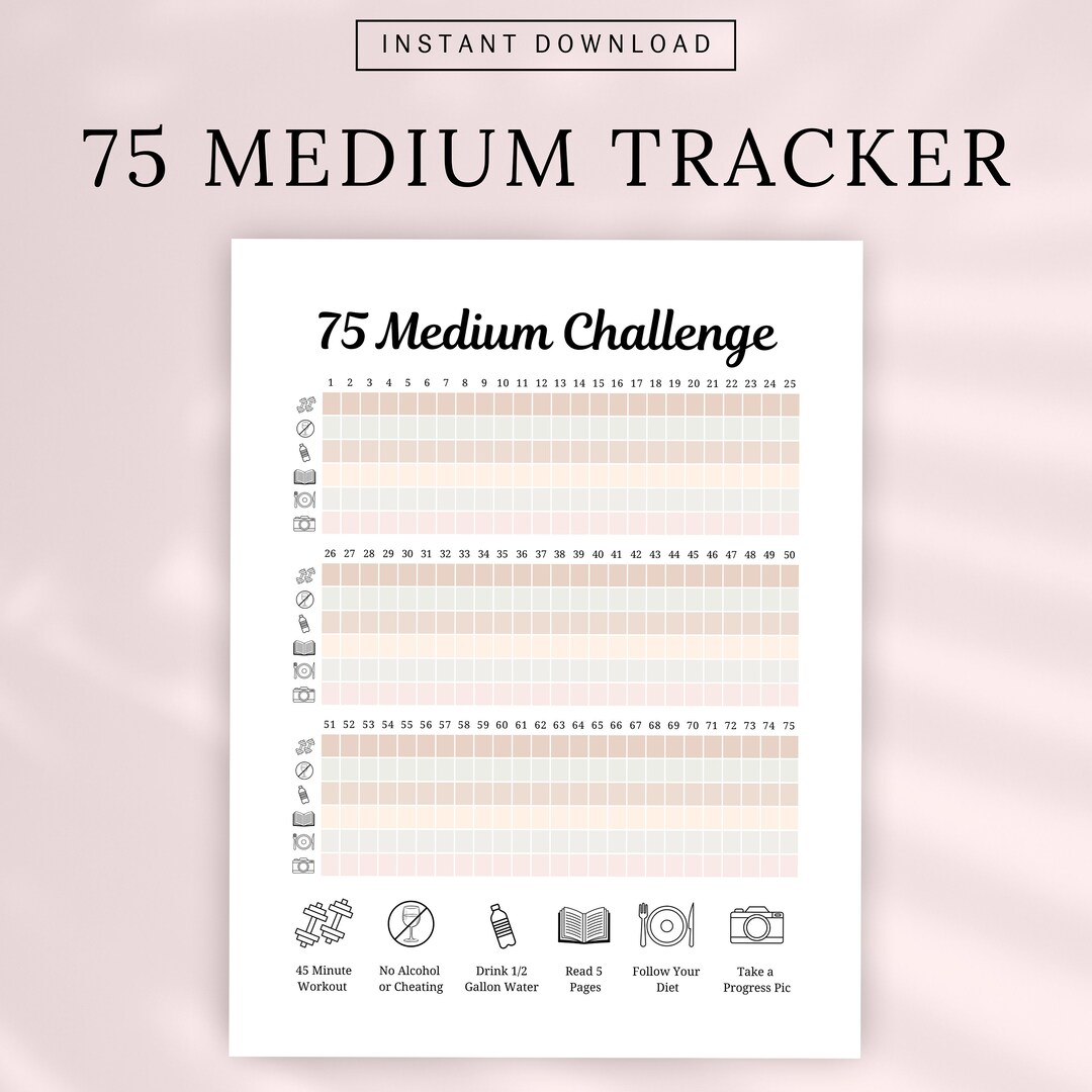 75 Medium Challenge Tracker Printable, 75 Medium Challenge EDITABLE, 75 ...