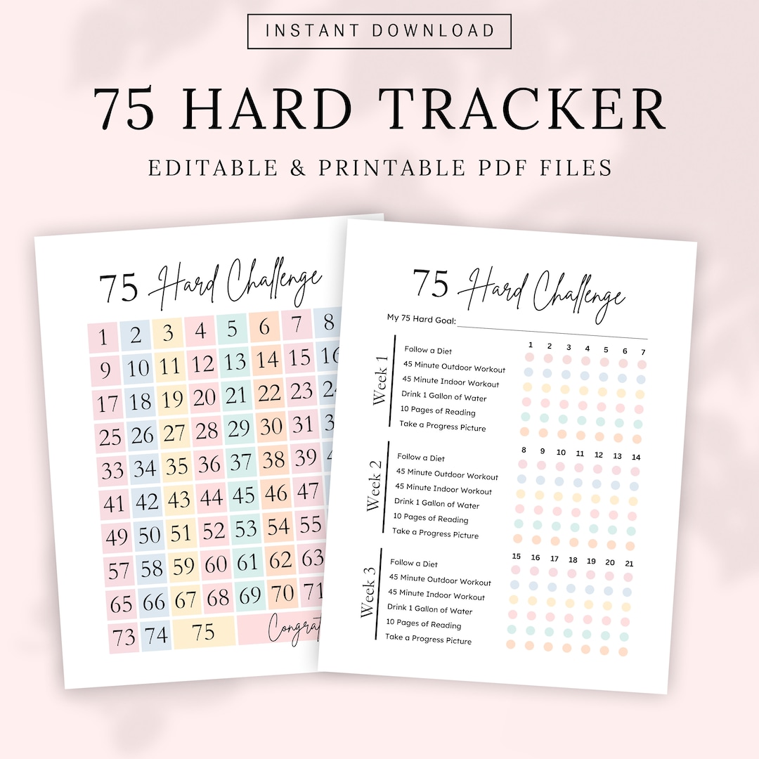 EDITABLE 75 Hard Challenge Tracker Printable, 75 Hard Tracker, 75 Day ...