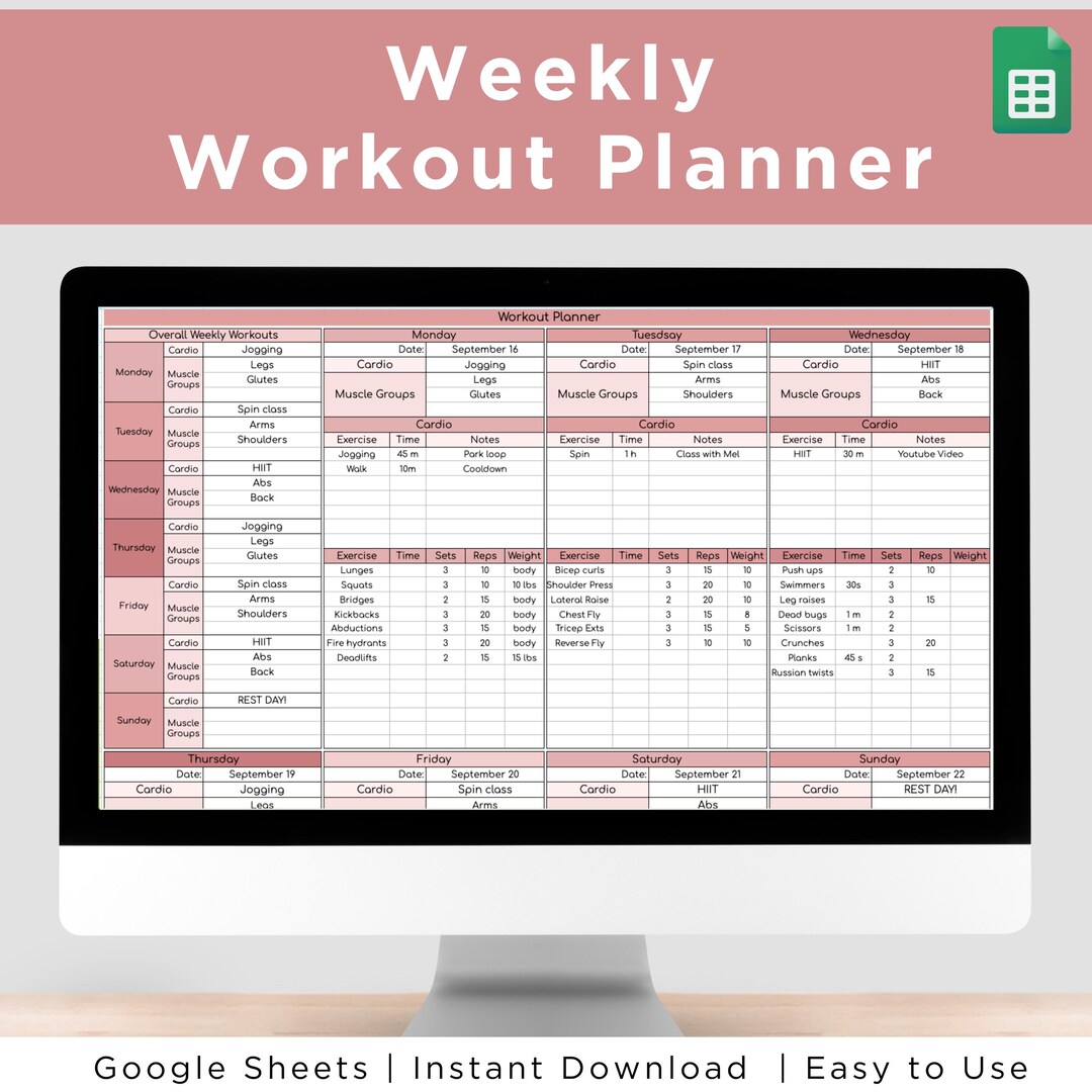 EDITABLE Workout Planner Google Sheets, Google Sheets Spreadsheet ...