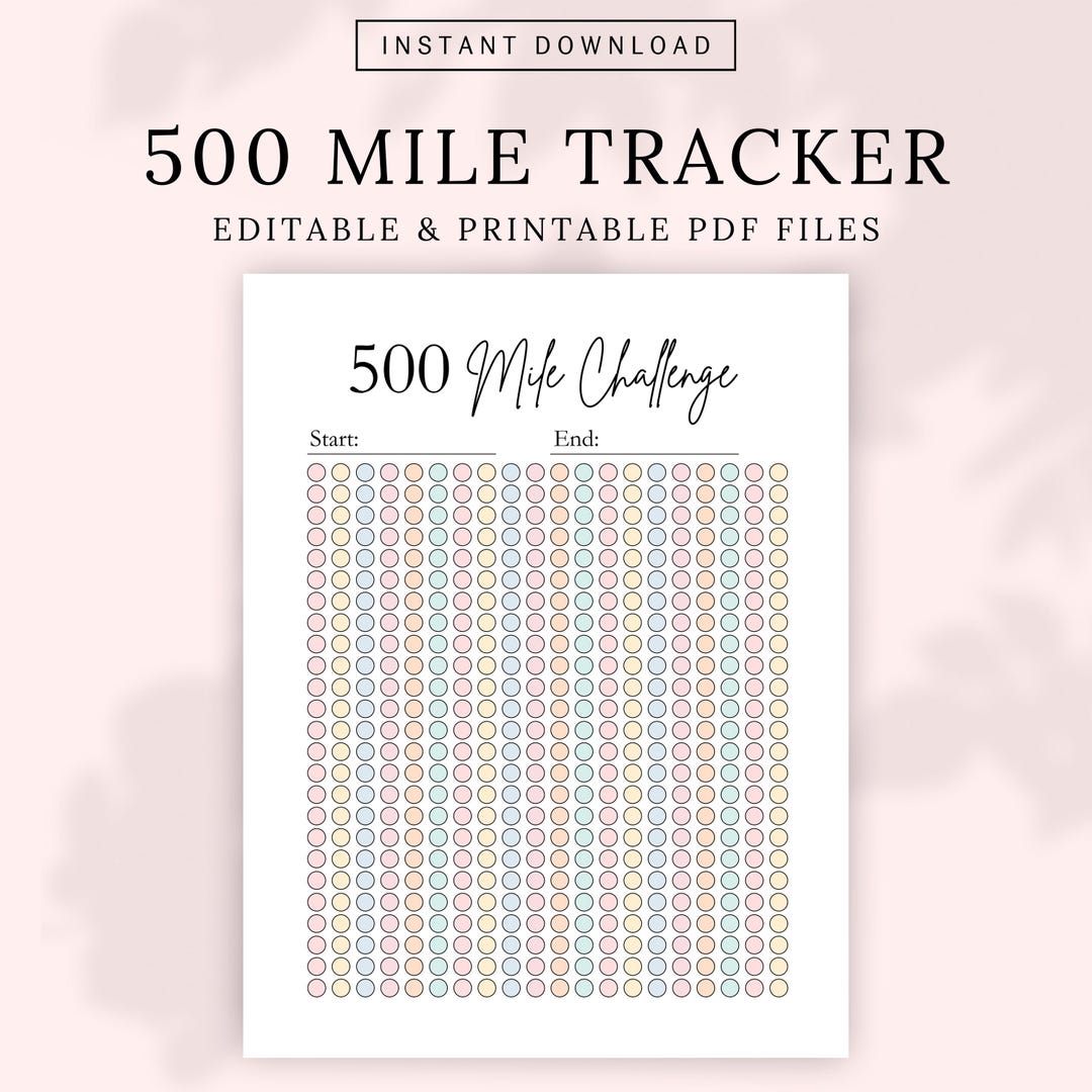 500 Mile Tracker Printable, Running Challenge, Running Journal, Step ...